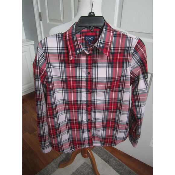 Chaps | Tops | Classic Long Sleeve Red Black Plaid Chaps Blouse Perfect ...